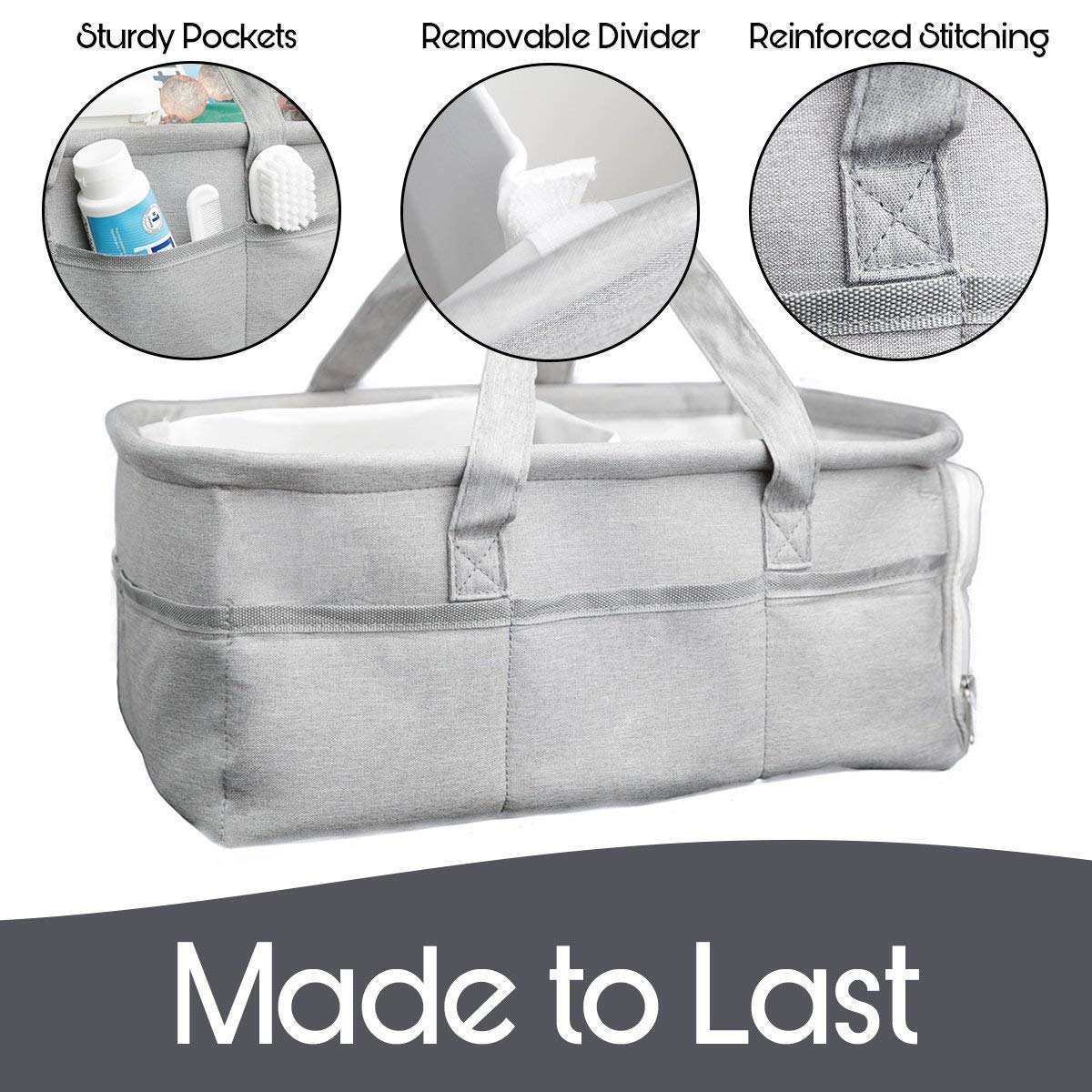 4 in 1 Baby Wrap Carrier and Diaper Caddy Organizer Bundle - Ring Sling- Grey and White Stripes Cotton