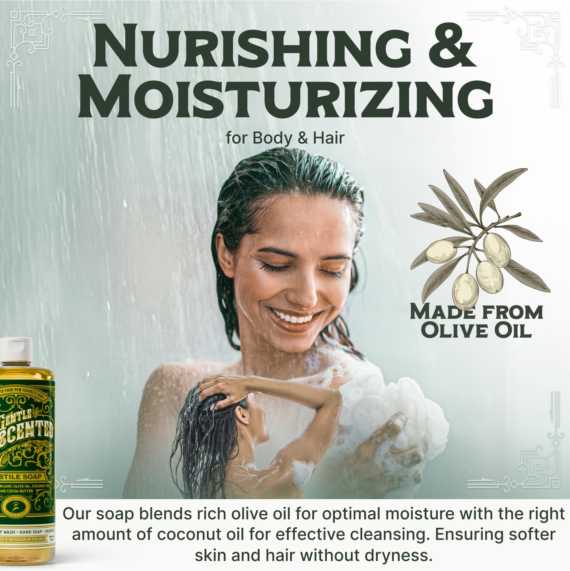 Carolina Castile Soap Unscented Castile Soap Liquid - 32 oz Vegan & Pure Organic Soap Concentrated Non Drying All Natural Formula Good for Sensitive Skin (32 Ounces)