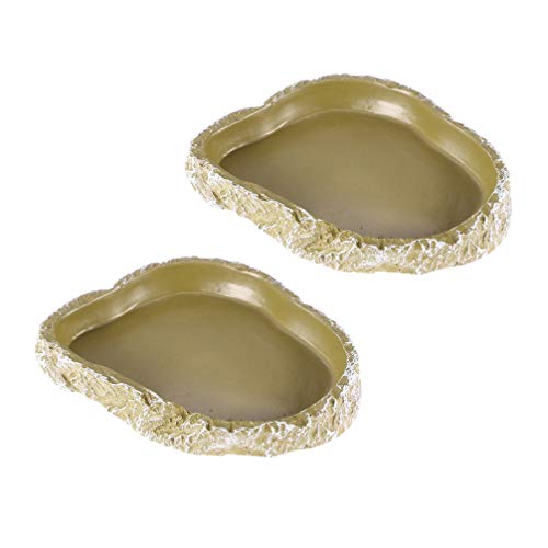 POPETPOP 2 Pack Reptile Bowl - Reptile Water Dish,Reptile Food and Water Dish for Snake Frogs Gecko Tortoise Resin Terrarium Feeding Tray Bearded Dragon Accessories