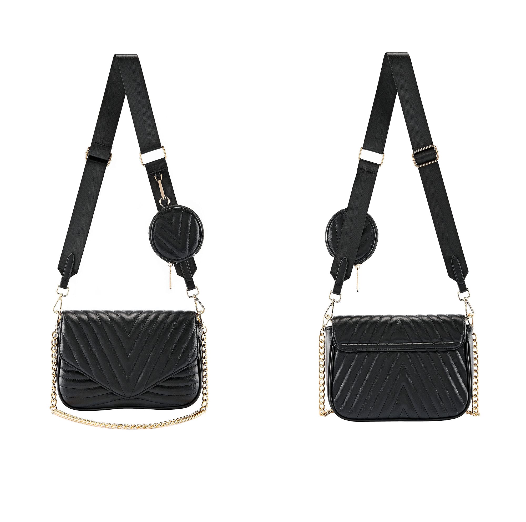 CHIC DIARY Crossbody Bag for Women Multipurpose Clutch Purse Shoulder Handbag with Coin Purse and Chain (Medium, Black)