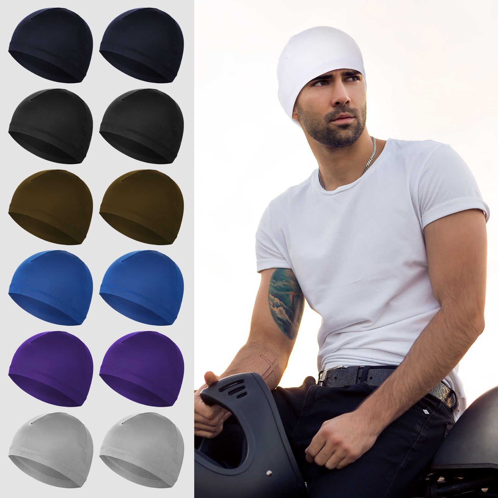 48 Pcs Cooling Skull Cap for Men Bulk Helmet Liner Skull Caps Cycling Hat Sweat Wicking Beanie for Men Women Bicycle Motorcycle, 11 Colors