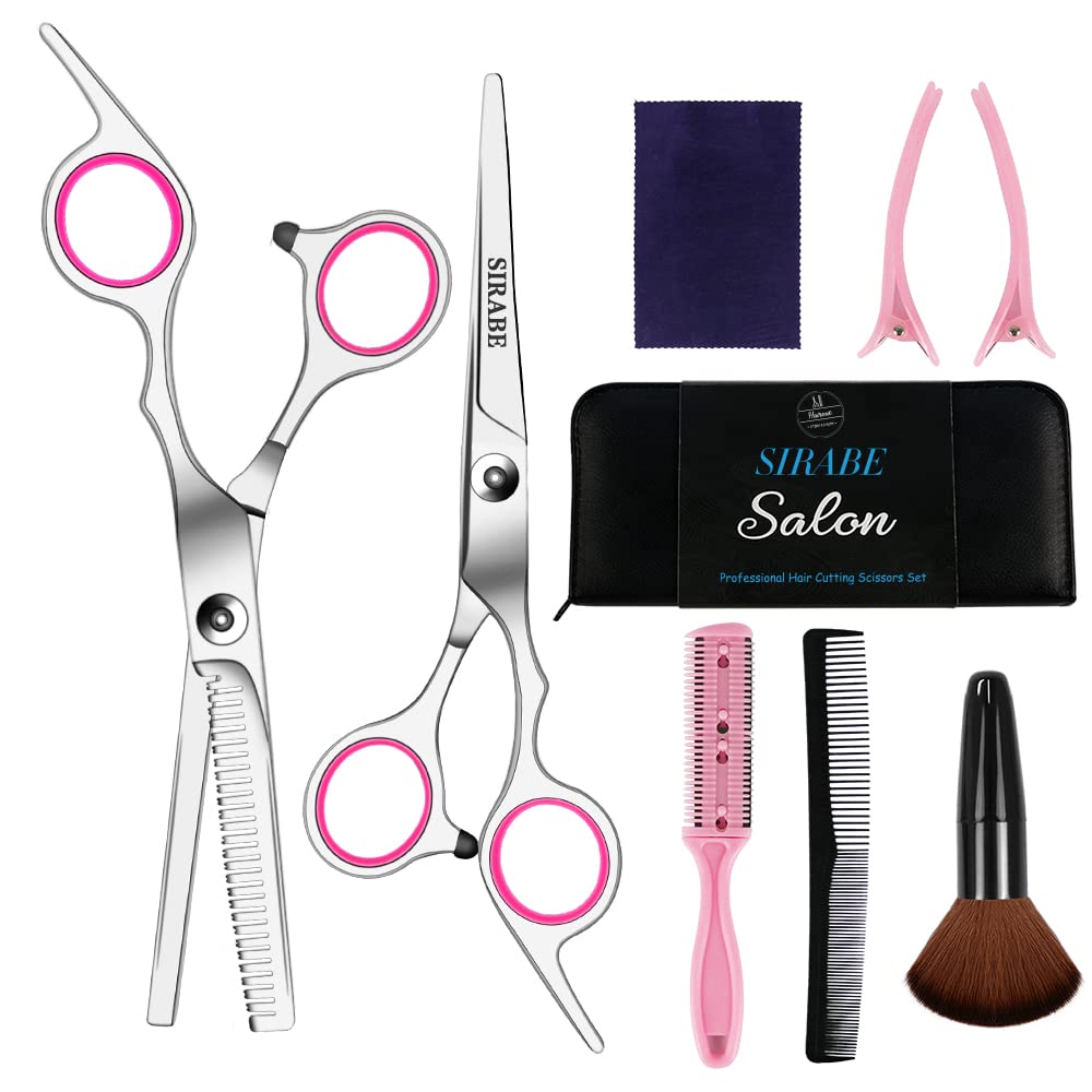 Sirabe 9 Pcs Hair Cutting Scissors Set Hairdressing Scissors Kit, Thinning Haircut Scissors, Professional Barber Salon Home Shears Kit for Men Women