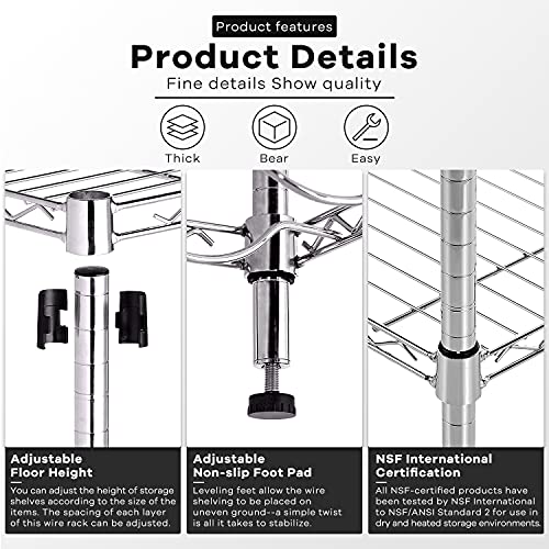 HCY Garage Shelving, 72*36*14inch Metal Shelves 5 Tier Wire Shelving Unit Adjustable Heavy Duty Sturdy Steel Shelving for Pantry Garage Kitchen (Chrome)