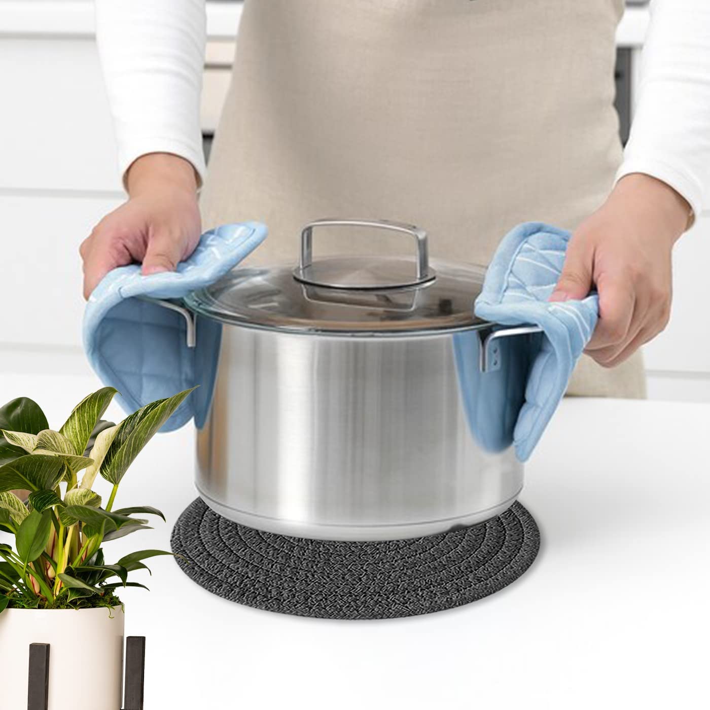 3Pcs Trivet Pot Holder, Hot Pads for Kitchen, Heat Resistant Trivets 100% Cotton Round Woven Potholders Set for Cooking and Baking, 7 Inch(Multicolor)