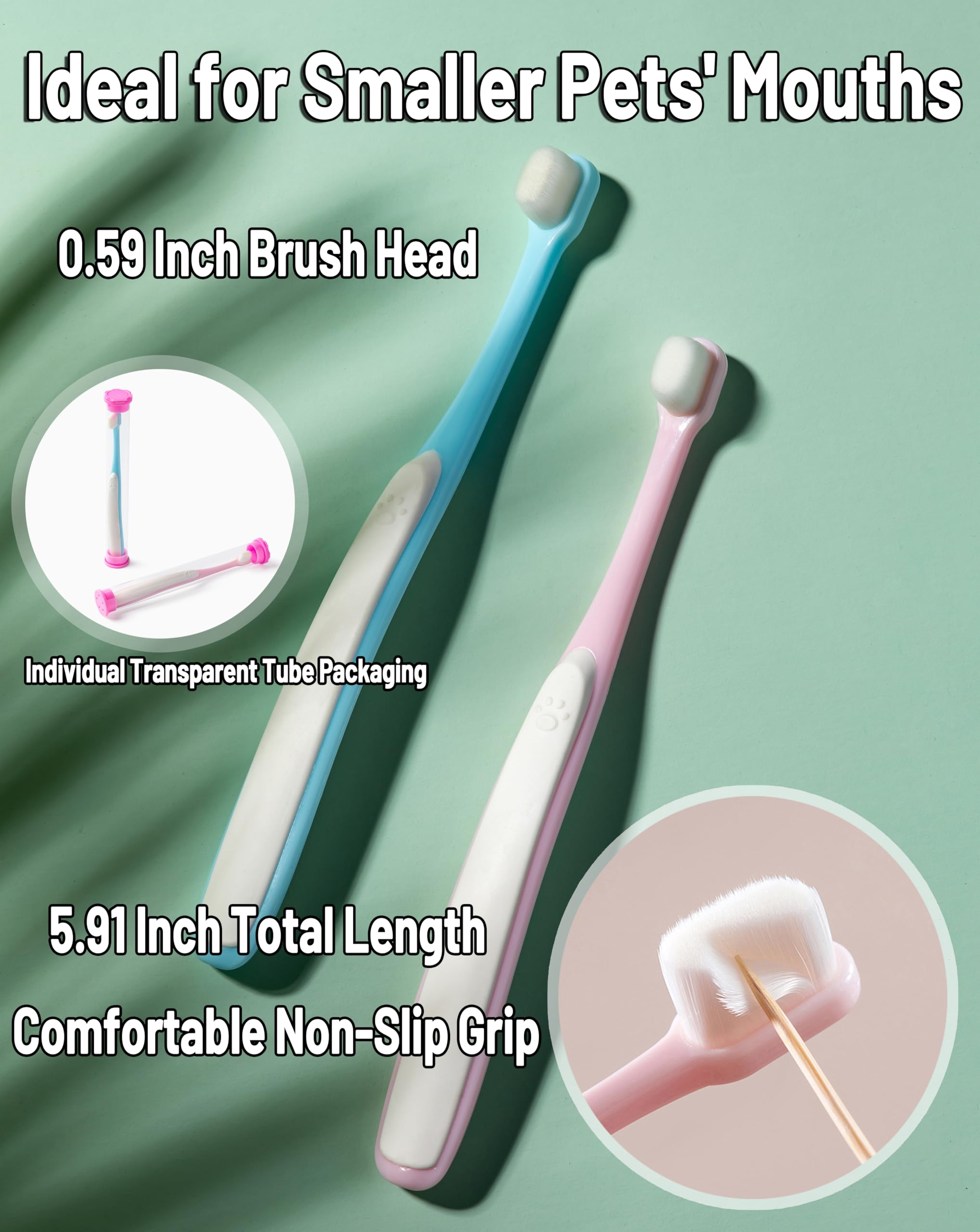 E.M&S.T by Emmeliestella Small Dog & Cat Toothbrush Micro Head, Cat Dental Care, Pets Toothbrush, Oral Hygiene, Easy to Handle, Deep Clean, Extra Soft Bristles, Independent Packaging, Blue&Pink 3PCS