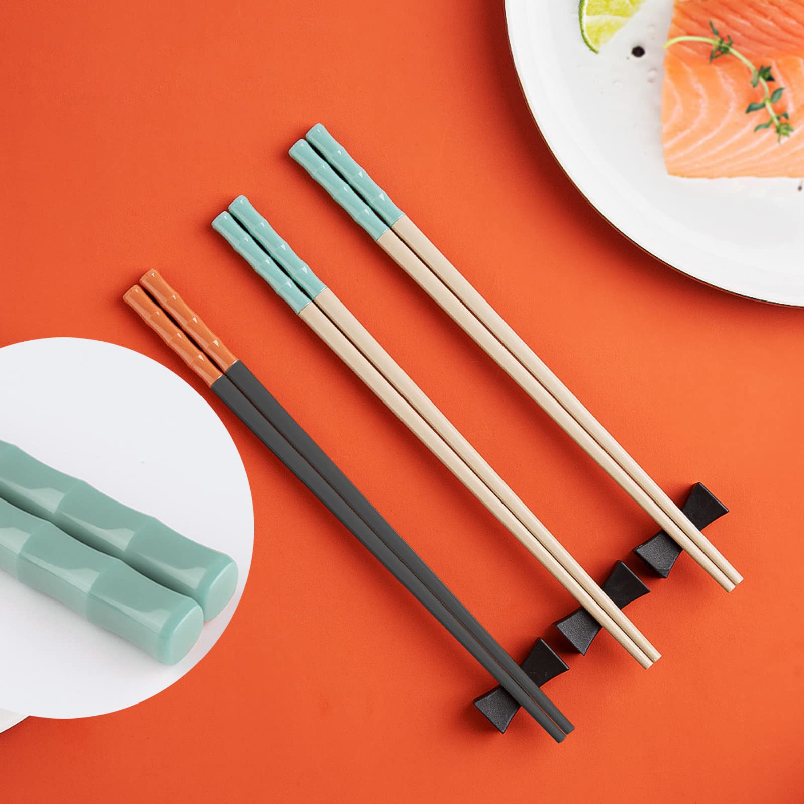 5 Pairs Family Reusable Chopsticks Dishwasher Safe, 9.6 inch/24.3cm Non-Slip Hotel/ Restaurant Japanese Chop Sticks, Chinese ChopStick Gift Set, Blue&Yellow