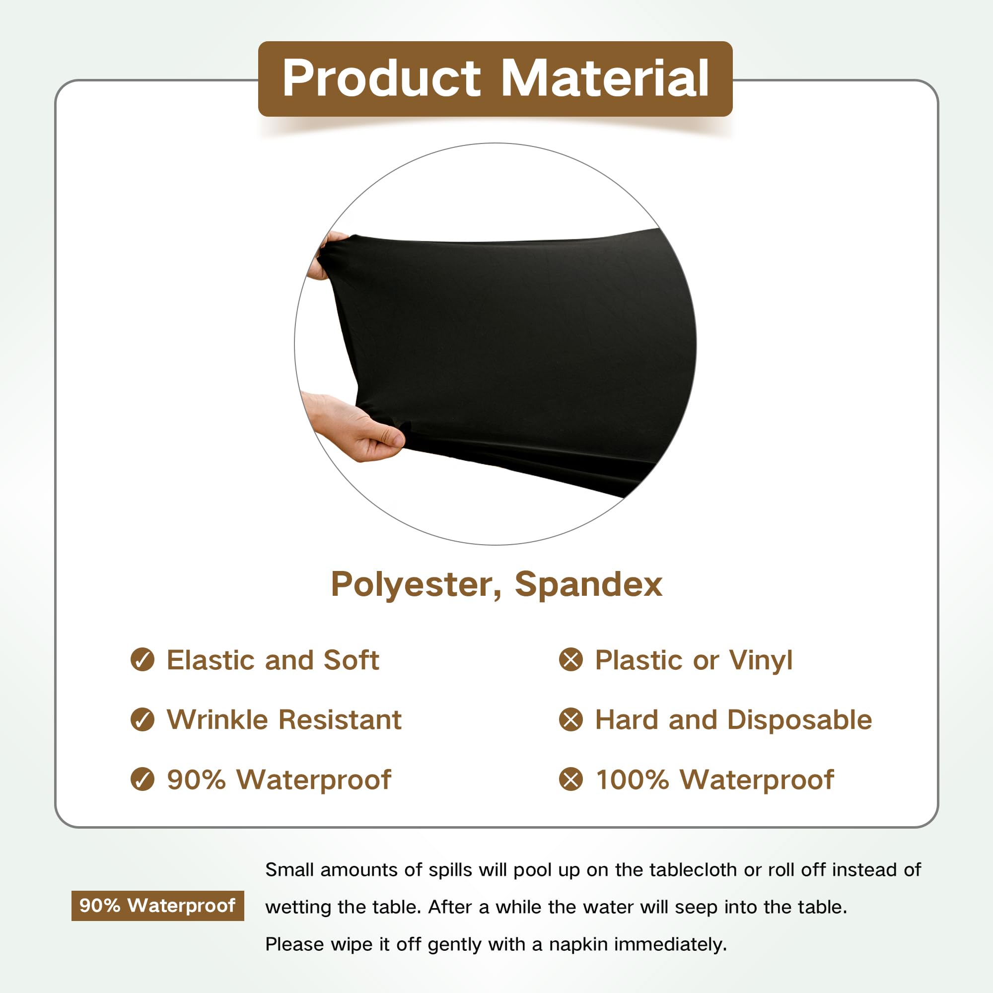 Nacuci Square Fitted Table Cover Elastic Tablecloth Stretch Spandex Table Top Cover Table Topper Cap for Dining Kitchen Home Party Black 34X34 Inch
