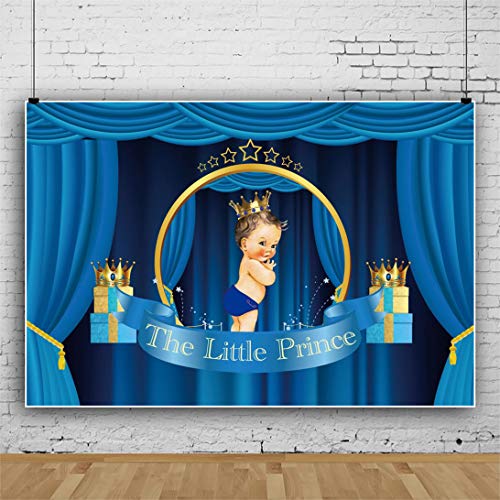 Baocicco 5x3ft Polyester Backdrop Royal Baby Shower Backdrop Welcome The Little Prince Royal Blue Curtains Golden Crown Banner Photography Background Royal Celebration Welcome Little Prince Party