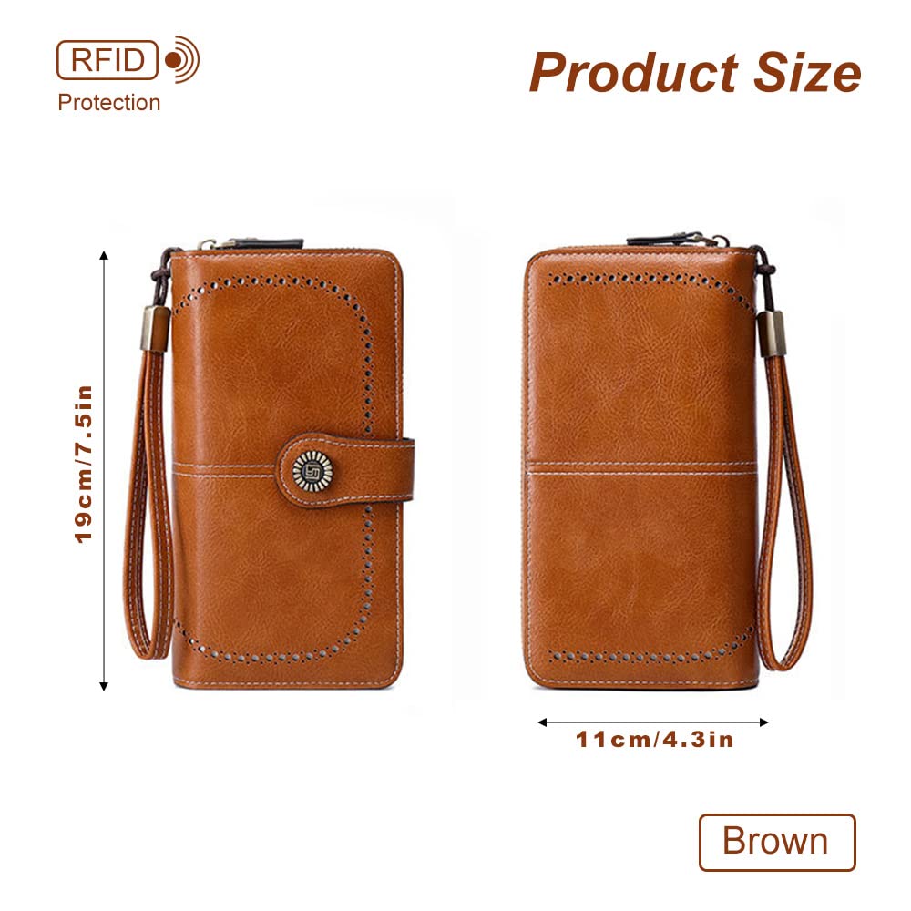 Chihutown Large Capacity RFID Blocking Leather Wallets, Women's Luxury Clutch, Credit Card Organizer with Wristlet