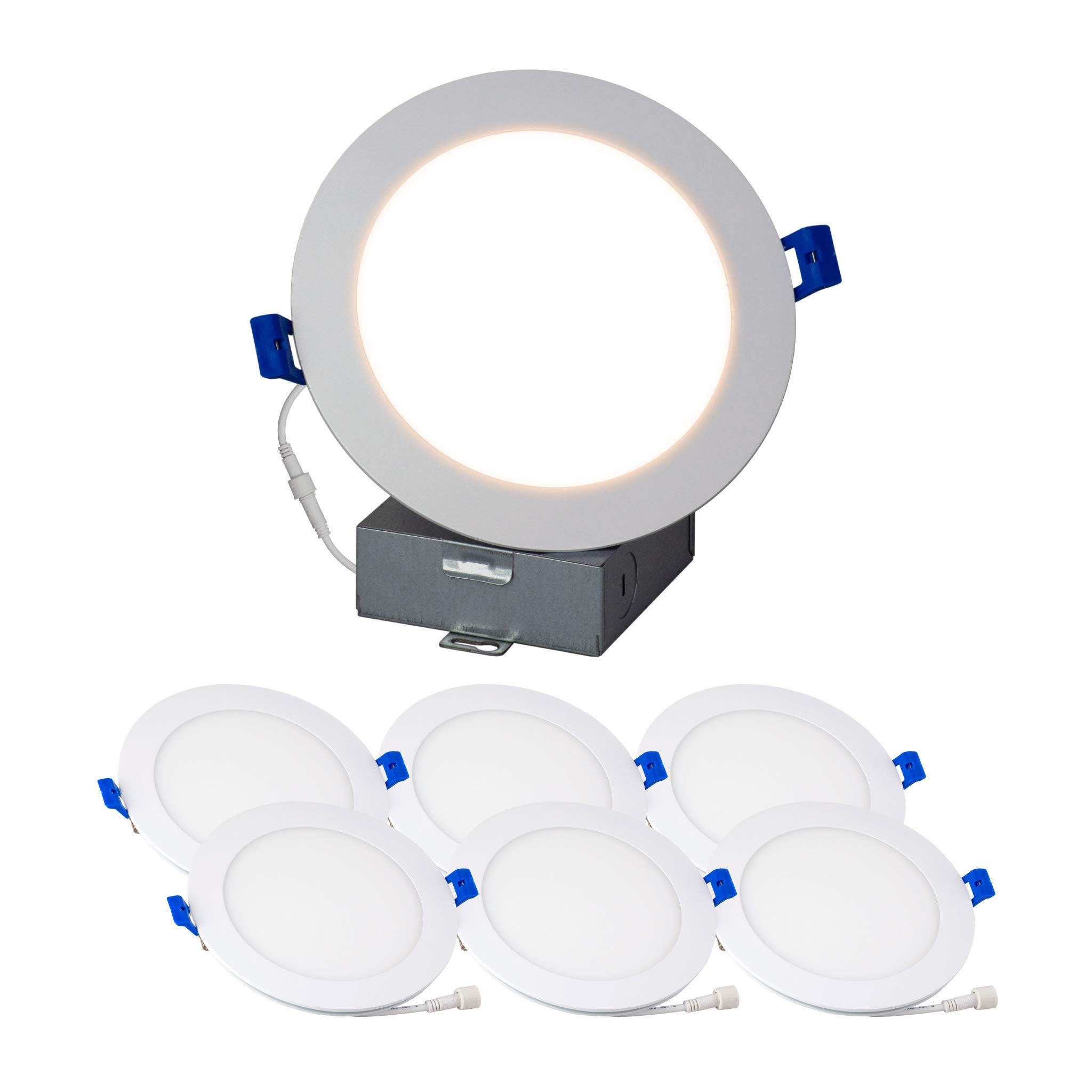 6 Inch LED Canless Recessed Light (6 Pack, Round) – 5 CCT Switch 2700K, 3000K, 3500K, 4000K, 5000K - 15 Watts 1050 Lumens Recessed Slim Light – Dimmable - External Junction Box