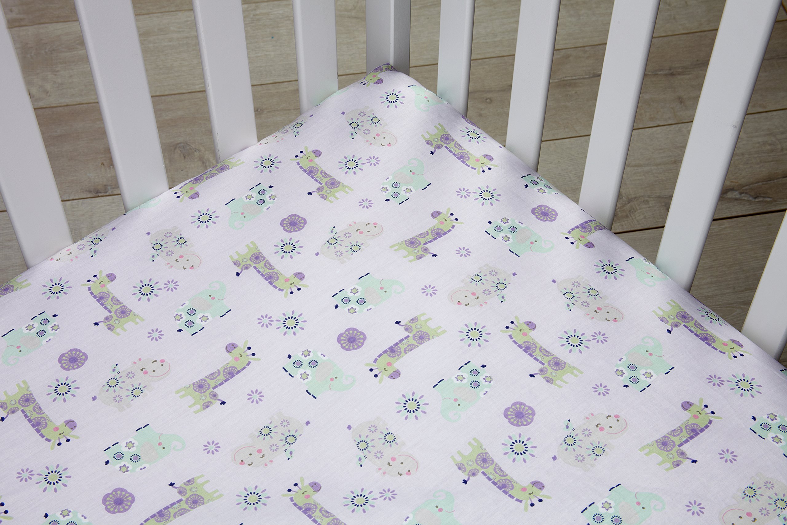 Carter's Zoo Jungle/Safari 4 Piece Nursery Crib Bedding Set, Lavender/Aqua/White