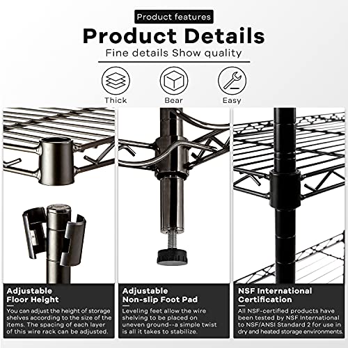 HCY Garage Shelving, 54x36x14 inch Metal Shelves 4 Tier Wire Shelving Unit Adjustable Heavy Duty Sturdy Steel Shelving Rack Shelf for Pantry Garage Kitchen (Black)