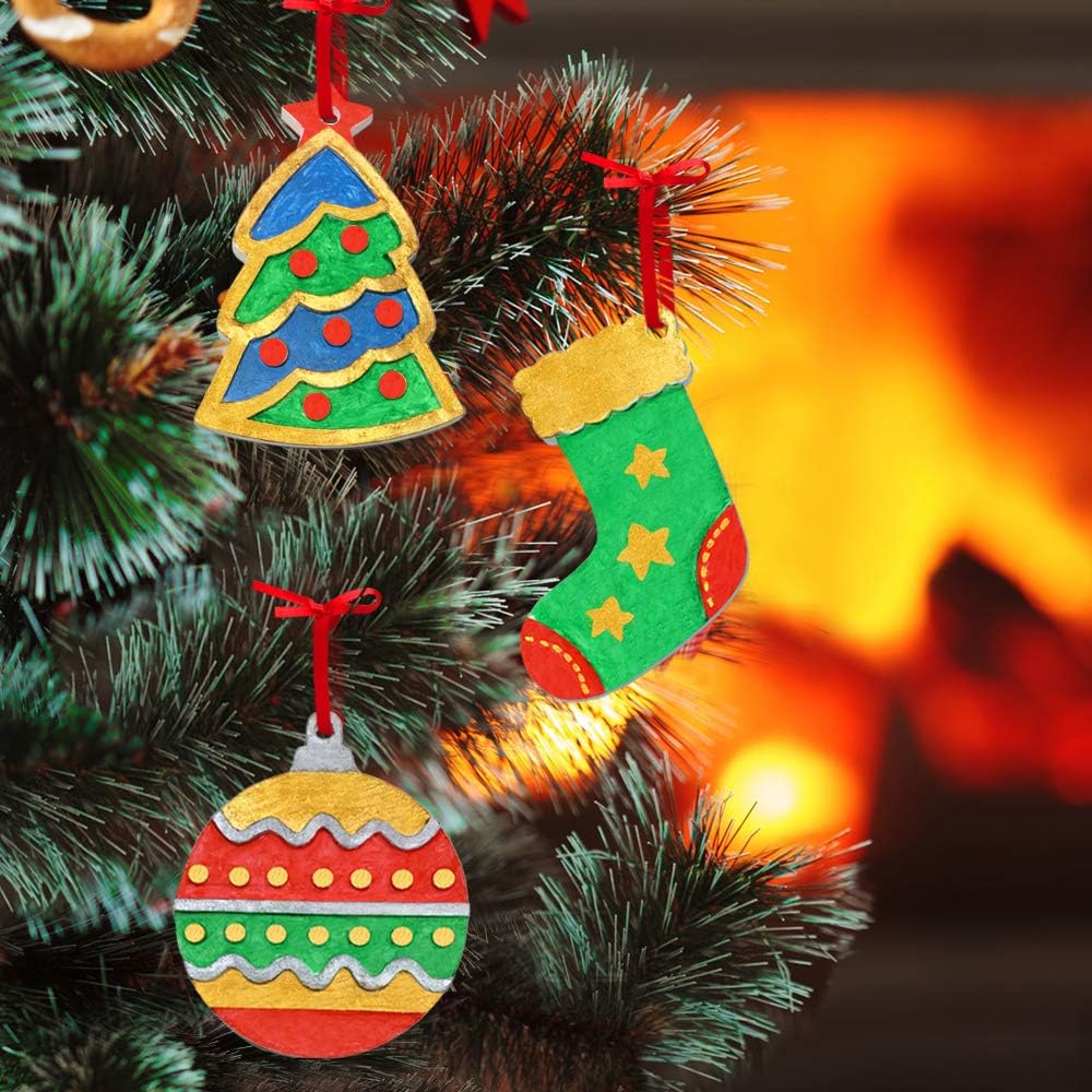 Christmas Crafts for Kids - DIY Christmas Tree Decorations Resin Ornaments Kits (Includes Paints Brushes) - Stocking Stuffers DIY Xmas Ornaments for KidsToddlers Girls Boys Ages 3-5 4-8 8-12