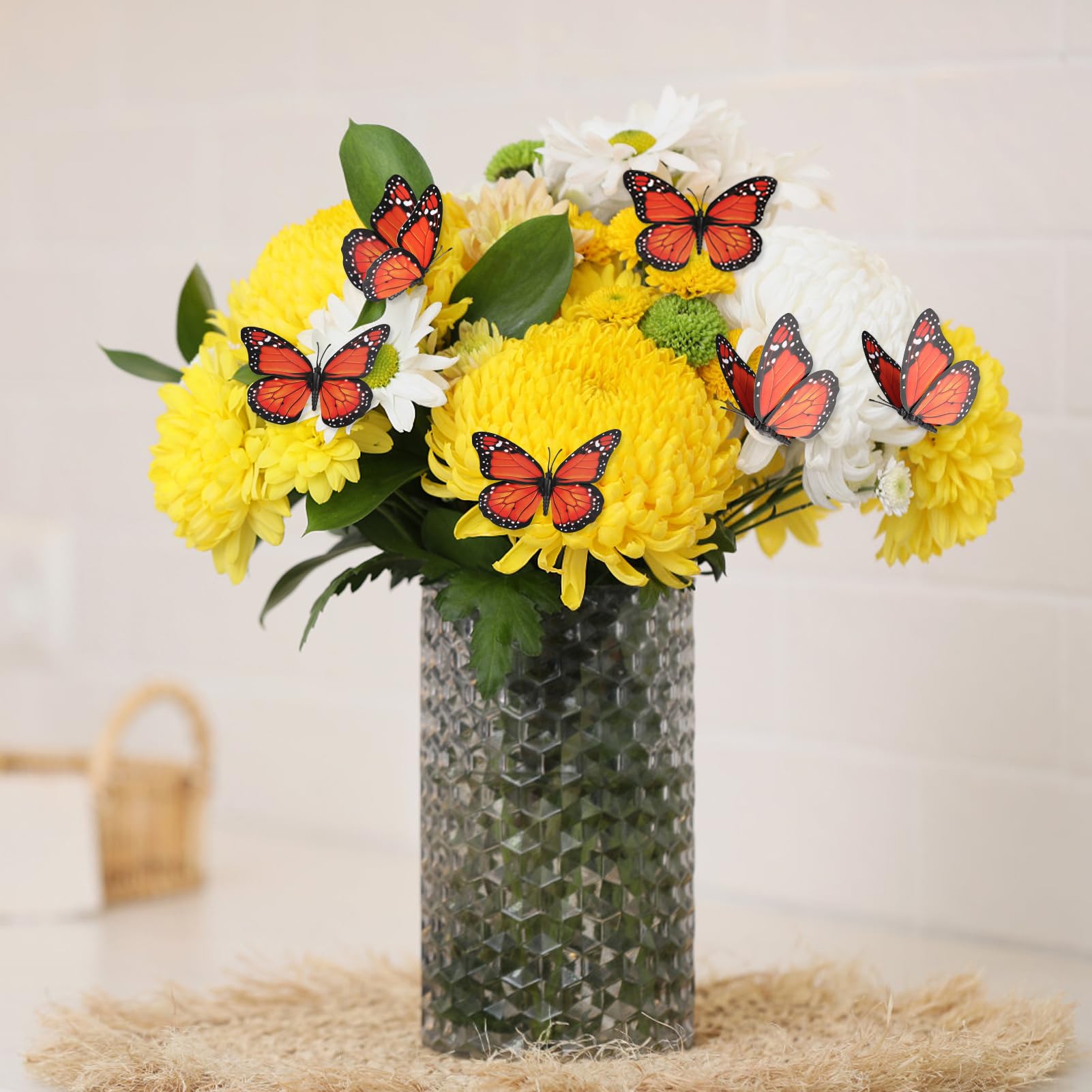 48 Pcs Monarch Butterfly Decorations, Orange Artificial Monarch Butterfly for Craft Home Room Wedding Birthday Party Decor