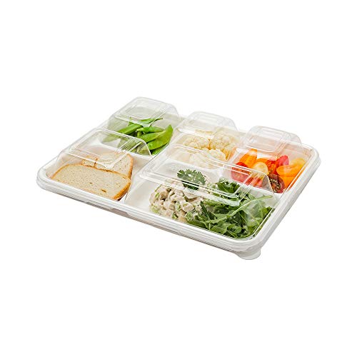 Restaurantware LIDS ONLY: Pulp Tek Lids For 5 Compartment Food Trays, 100 Dome Lids For Bagasse Lunch Trays - Food Trays Sold Separately, Airtight, Clear Plastic Lids For Disposable Cafeteria Trays