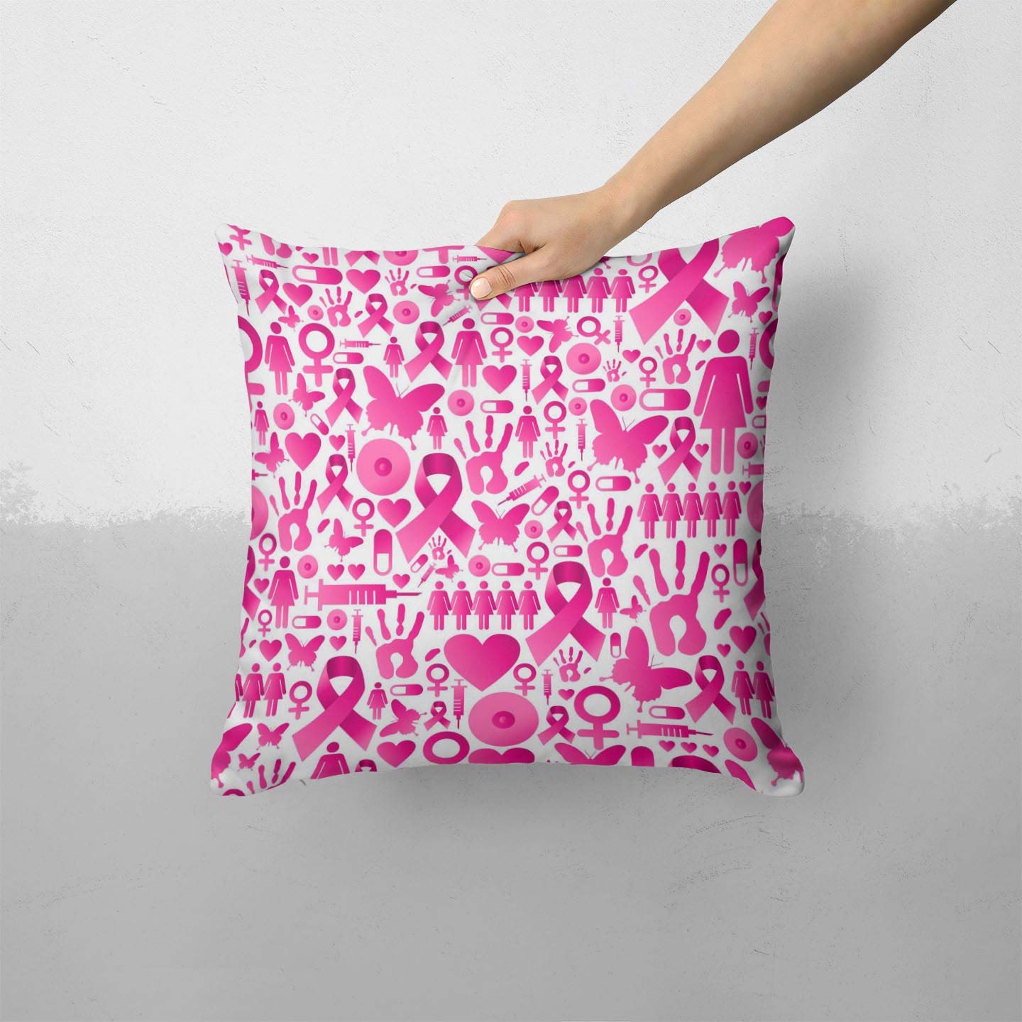 iiRov Pink Collage Breast Cancer Awareness - Custom Decorative Home Decor Indoor or Outdoor Throw Pillow Cover Plus Cushion Set for Sofa, Bed or Couch (Pillow CASE Cover Plus Cushion)