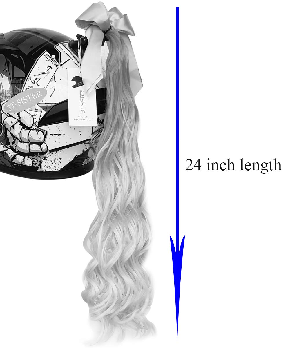 3T-SISTER Pigtails for Helmet Wavy Curly Ponytails for Motorcycle Bicycle Ski Helmets with Bowknot Decorations 24inch Black to Red (Helmet not Included)