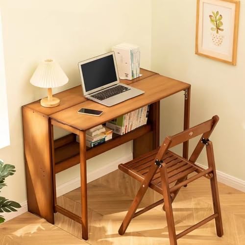 PKLbLr ZTO Store Folding Desk Simple Laptop Table for Home Office, Study Save Space (Tawny, Large)