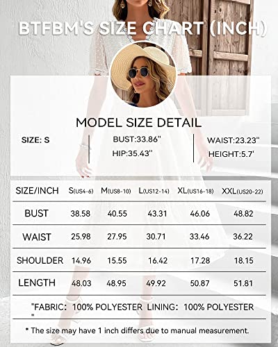 BTFBM Women 2023 Summer Boho Midi Dress Short Sleeve V Neck Swiss Dot Belted High Waist Ruffle Tiered A-Line Beach Dress(Swiss Dot White, Medium)
