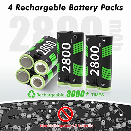 Battery Pack for Xbox One, Rechargeable Xbox One Controller Battery Pack with 4 x 2800mAh for Xbox One Series X Battery, Xbox Charging Accessories Kit for Xbox One Series S/X, Xbox One/X/S/Elite