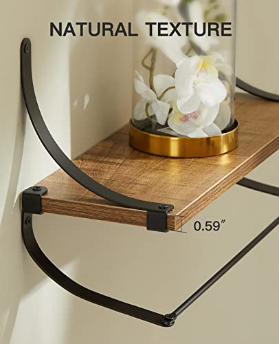 AMADA HOMEFURNISHING Floating Shelves Wall Mounted, Wall Shelves for Bathroom, Bedroom, Kitchen, Living Room, Bathroom Shelf with Towel Bar, Set of 2, Rustic Brown - AMFS20N