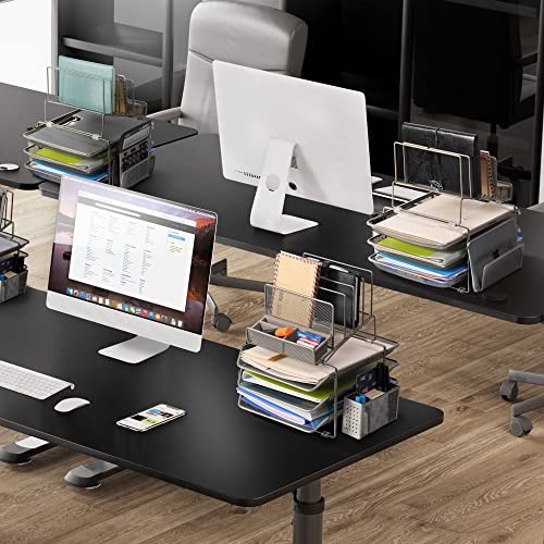 DESIGNA Stackable Mesh Desk Organizer with 3 Sliding Letter Trays 4 File Holders 2 Side Compartments & Pencil Holder Non-slip All In One Desktop Accessories Organizers Office Storage, Champagne