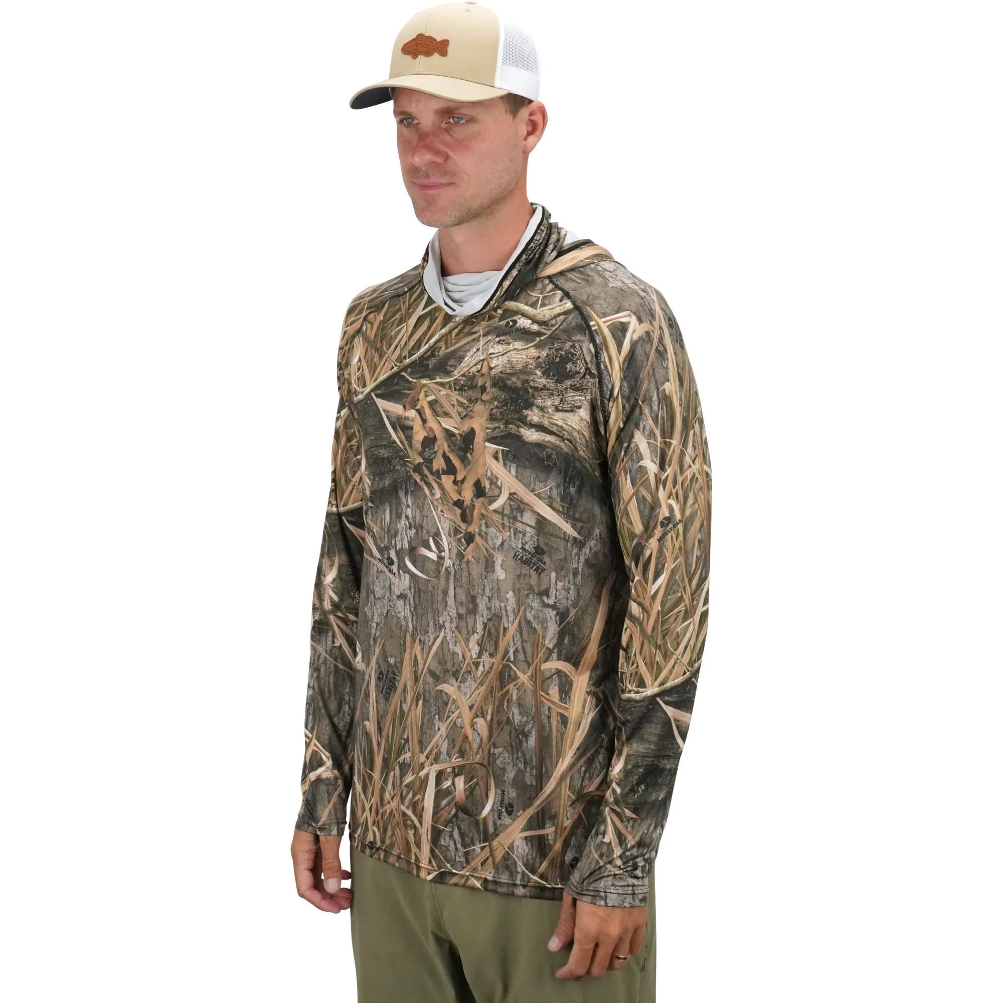 AFTCO Men's Camo Performance Hooded Shirt with Gaitor, Size XL, Shadow Grass Habitiat, M63160-SHGR-XL