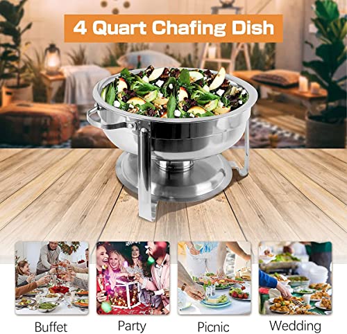 BriSunshine 2 Packs 4 QT Round Chafing Dish Set, Stainless Steel Chafing Dishes for Buffet, Food Warmers with Glass Lid & Holder for Weddings Parties Catering