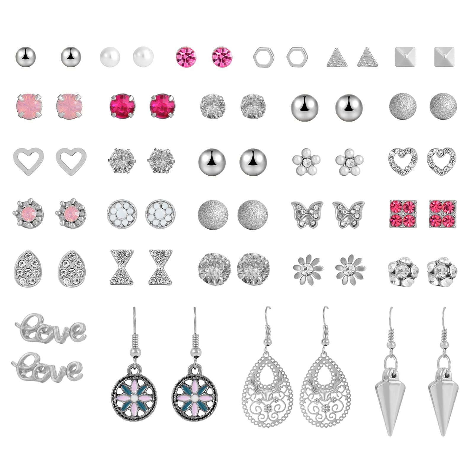 30 Pairs Stud Earrings Set Assorted Earrings Studs Set Earrings for Women (Style 03)
