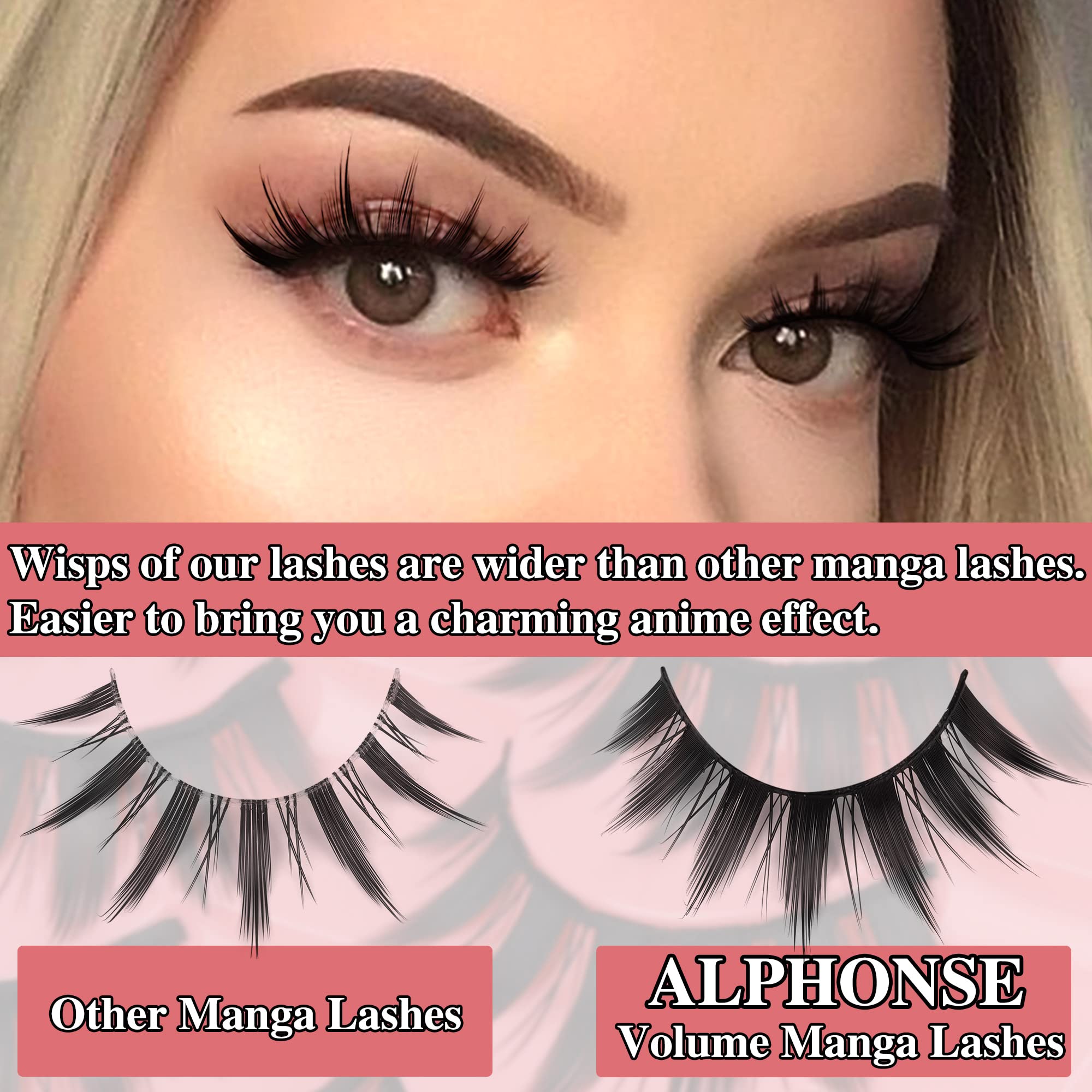 ALPHONSE Manga Lashes Anime Spiky Eyelashes Japanese Manga False Eyelashes Little Devil Cosplay Lashes 8 Pairs Pack