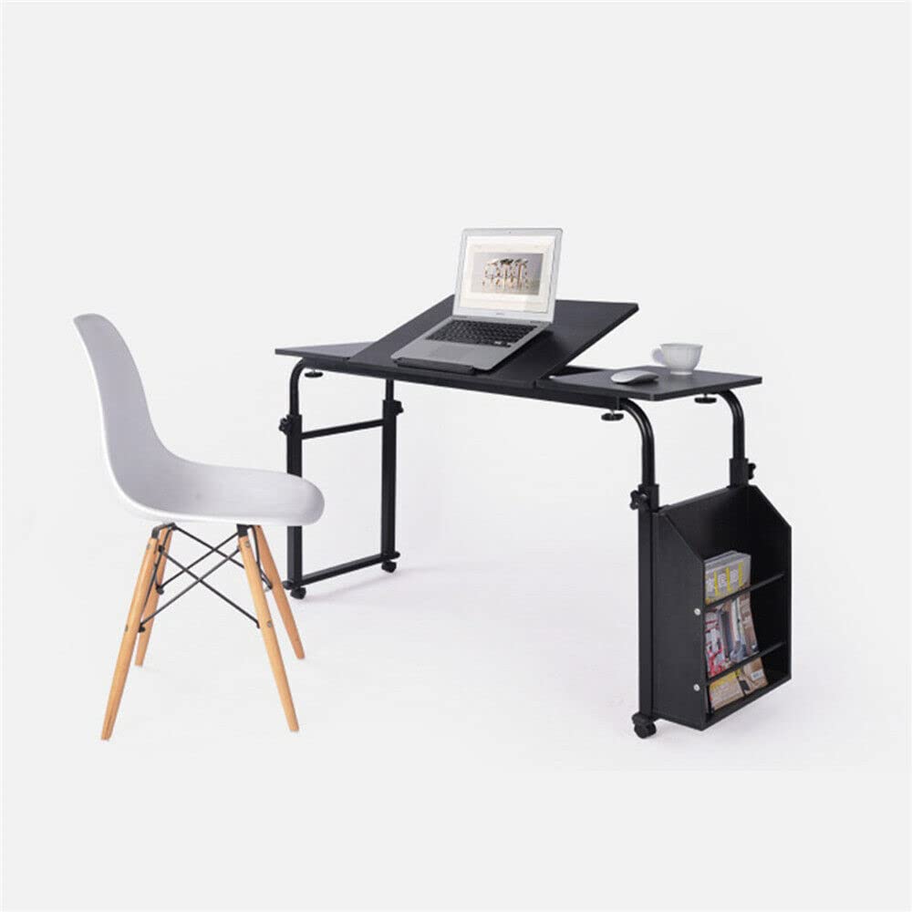 JAYEUW Multifunctional Computer Desk, Overbed Table Laptop Desk, Height+Length Adjustable Standing Desk, Movable Study Writing Desk w/Wheels, Adjustable Table Top+Storage Shelf (US Stock)