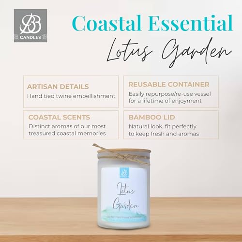 BB Candles Coastal Essentials Natural Soy Hand Poured Candle, Lotus Garden Scent, Fragrant Coastal Candle with Strong Scents, Artisan Candle, 12oz, 90+ Hours Burn Time