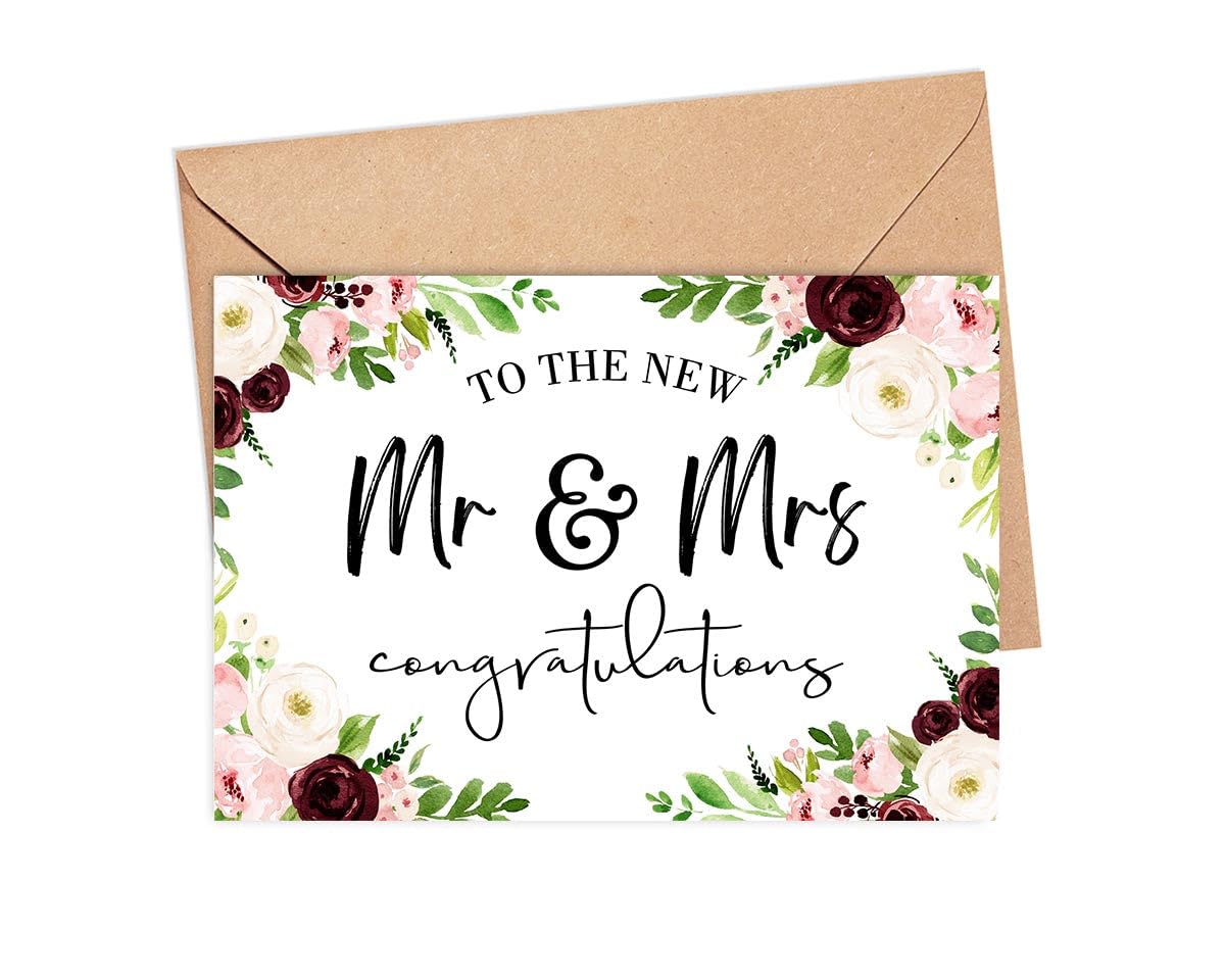 AcevedoDesign Eucalyptus Wedding Card - Congratulations To The New Mr & Mrs - Mr And Mrs Card - Couple Card - Wedding Day Botanical - Happy Wedding Day Card For Bride And Groom