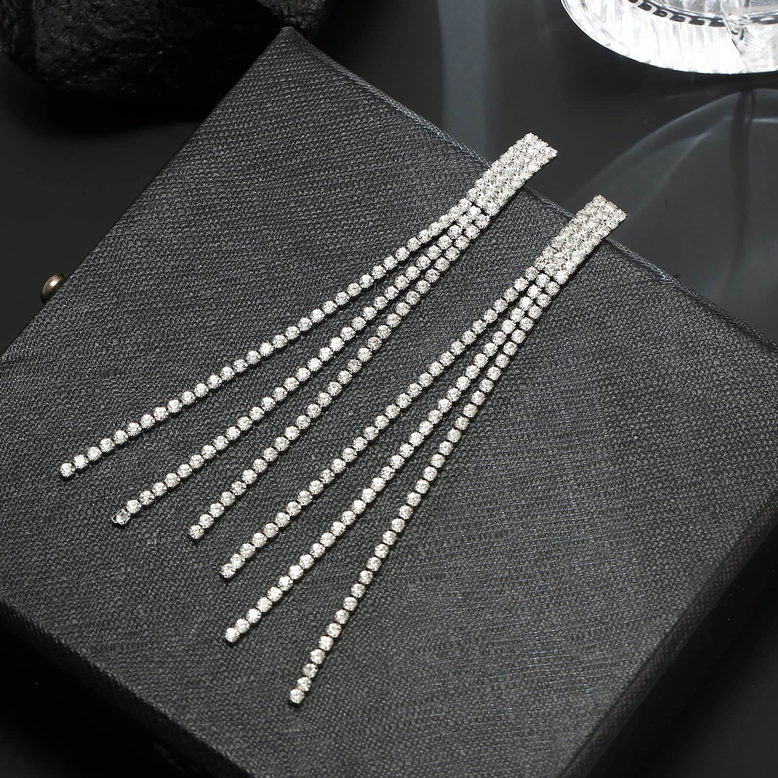 925 Silver Dangle Earrings Sparkling Long Tassel Chandelier Earrings for Wedding Prom Elegant Dangle Earrings for Women Girls