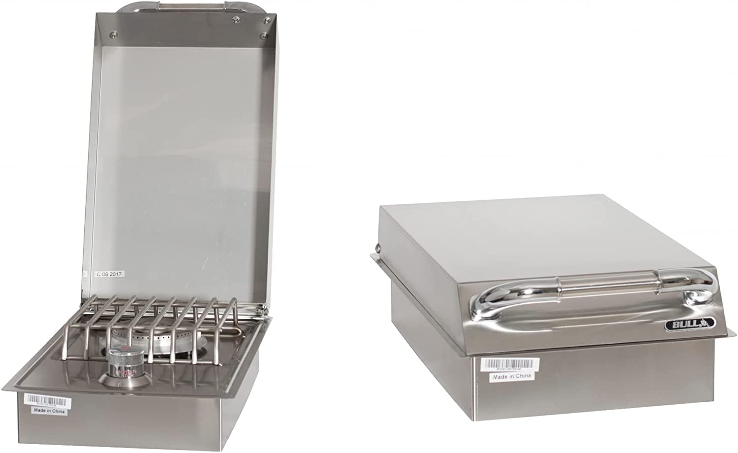 AMS BULL grill 30" Outlaw BBQ Grill with BULL single Side Burner, 30" Double Doors, Single Drawer, Trash/Propane Drawer, Refrigerator and FREE 5in1 BBQ Tools (Liquid Propane) FREE Bio-Ethanol Table-top Fire pit