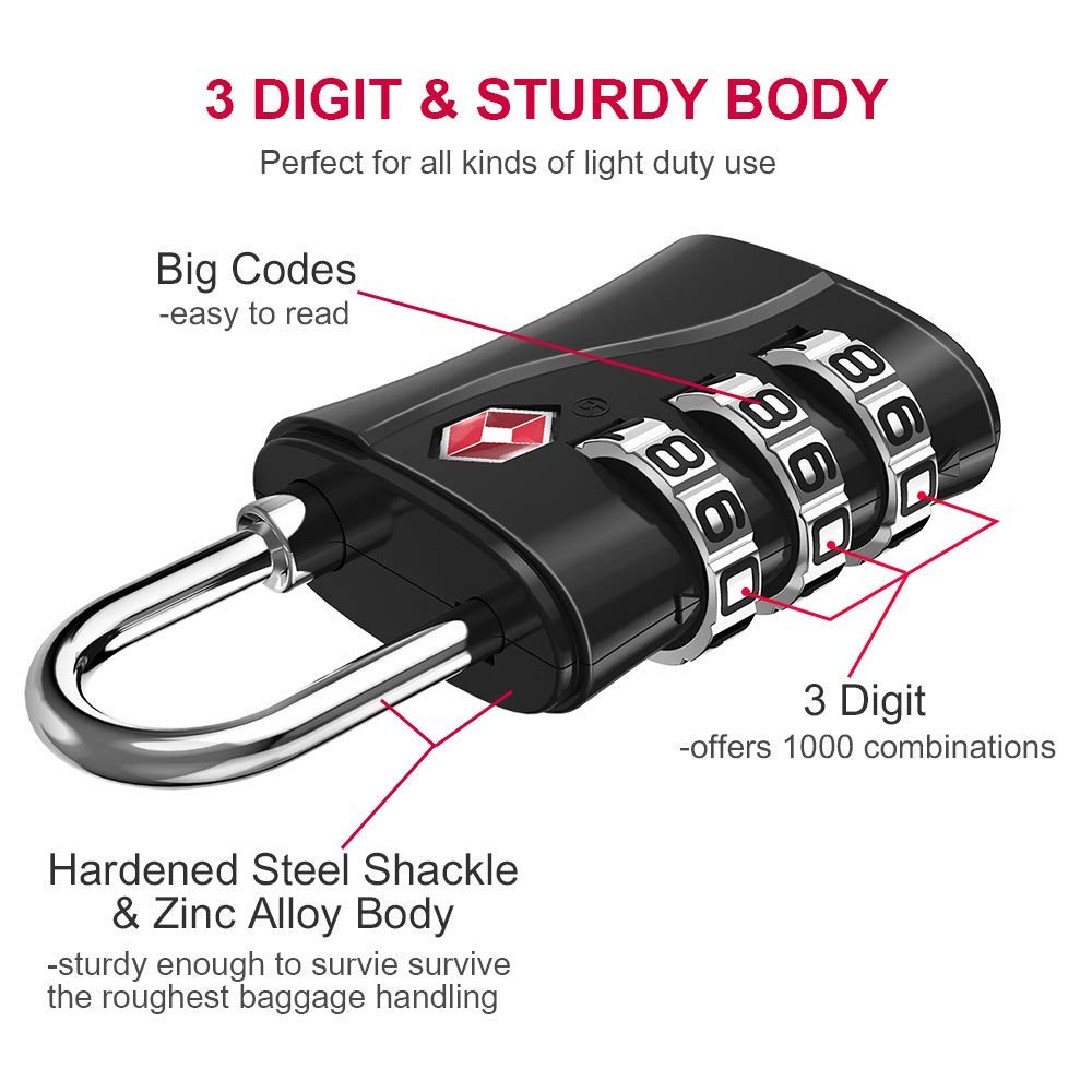 ZHEGE Luggage Locks, TSA Approved Locks, 3 Dial Zipper Lock with (80CM) Cable for Suitcases, Backpack, Baggage (Rose Gold, 2 Pack)