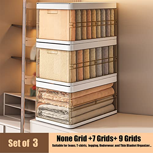 Clothes Drawer Organizer, Wardrobe Clothes Organizer for Folded Clothes, Closet Organizers and Storage for Jeans, T-shirts, Underwear, Thin Blanket, Stackable& Slideable( None Grid+7Grids+9Grids)