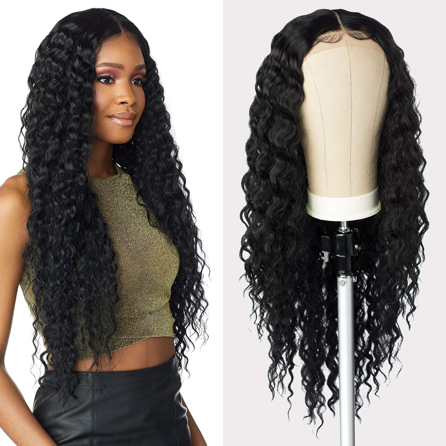 Sensationnel Butta lace wigs - unit 3 extra wide 5 inch deep parting synthetic preplucked hairline glueless lacefront (Jet Black 1)