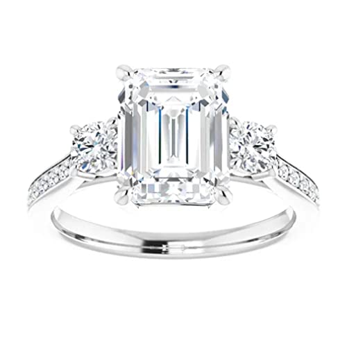 925 Silver, 10K/14K/18K Solid Gold Moissanite Engagement Ring, 2.25 CT Emerald Cut Handmade Solitaire Ring Diamond Wedding Ring for Women/Her, Anniversary Propose Gift, VVS1 Colorless