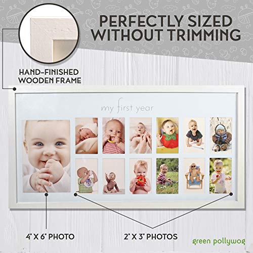 Green Pollywog | Baby's First Year Frame | Collage Frame For Baby In White | 12 Month Picture Frame | Milestone Photo Frame | First Year Picture Mat | Baby Picture Frame | My First Year Picture Frame