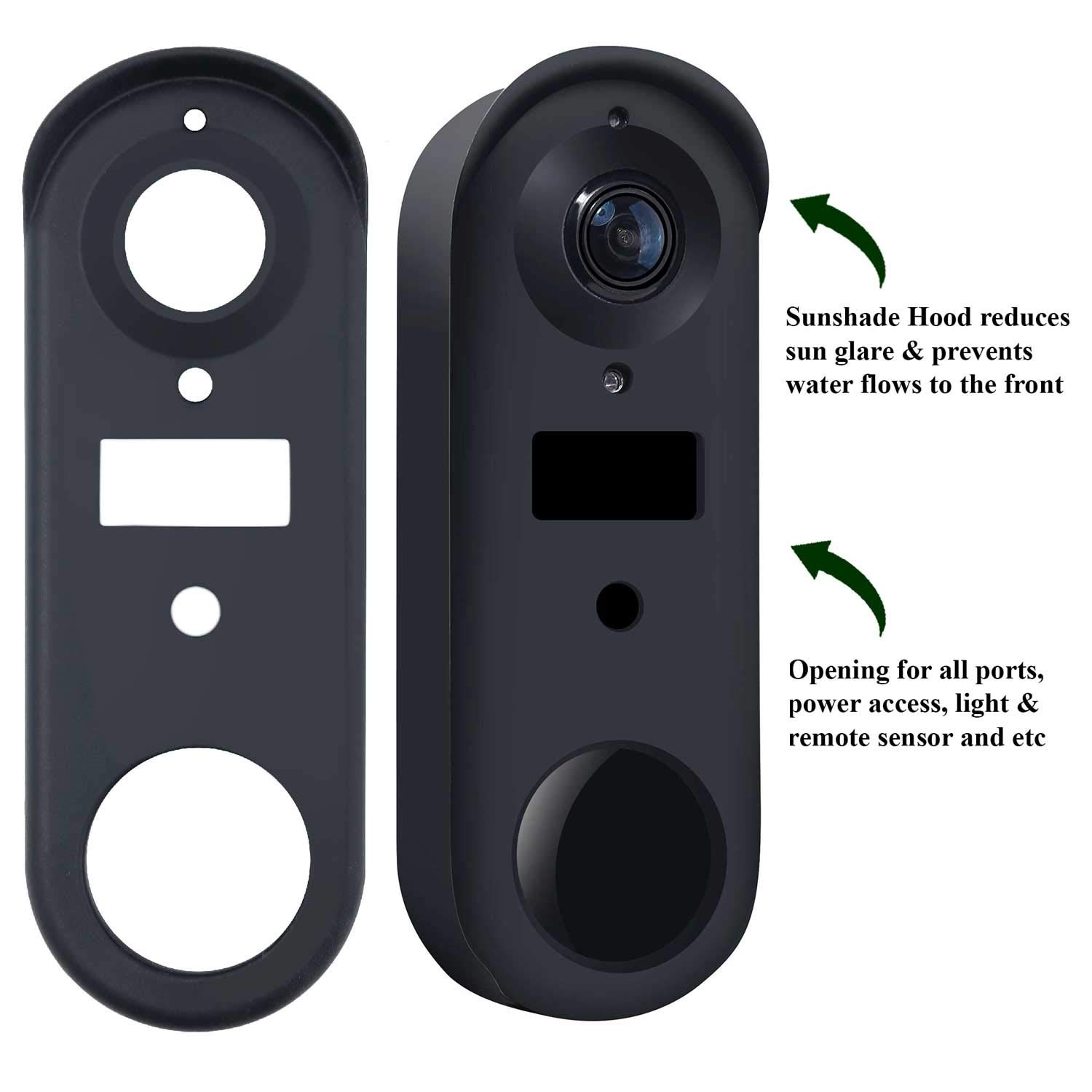 Silicone Skin Case Cover Sun Glare, UV & Weather Rain Protection Skins Cover Compatible with Arlo Essential Video Doorbell Wired - Black (1 Pack)