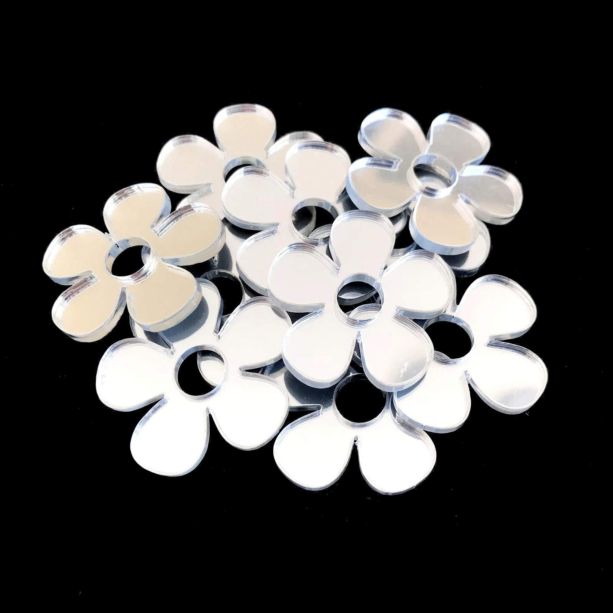 Super Cool Creations Daisy Shaped Crafting Mirrors, Set of 10, Many Colours, Shatterproof Acrylic, Bright Blue, Pack of 10 x 5cm