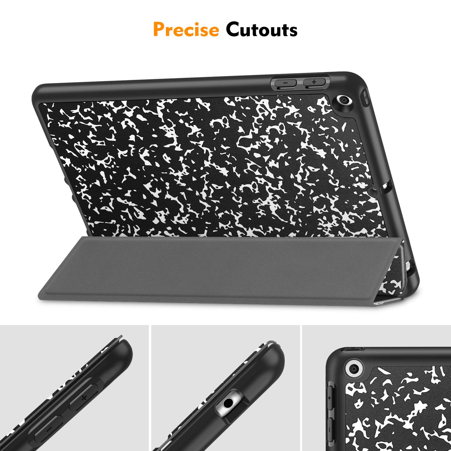 Fintie SlimShell Case for iPad 9th / 8th / 7th Generation (2021/2020/2019 Model) 10.2 Inch - [Built-in Pencil Holder] Soft TPU Protective Stand Back Cover, Auto Wake/Sleep, Composition Book Black