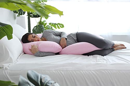 Pharmedoc Pregnancy Pillows, C-Shape Full Body Pillow – Jersey Cover Light Pink – Pregnancy Pillows for Sleeping – Body Pillows for Adults, Maternity Pillow and Pregnancy Must Haves, New Mom Gifts