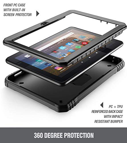 Poetic Revolution Case Designed for All-New Kindle Fire HD 8 Tablet and Fire HD 8 Plus Tablet (10th Gen, 2020), Full Body Shockproof Protective Case with Kickstand and Built-in-Screen Protector, Black