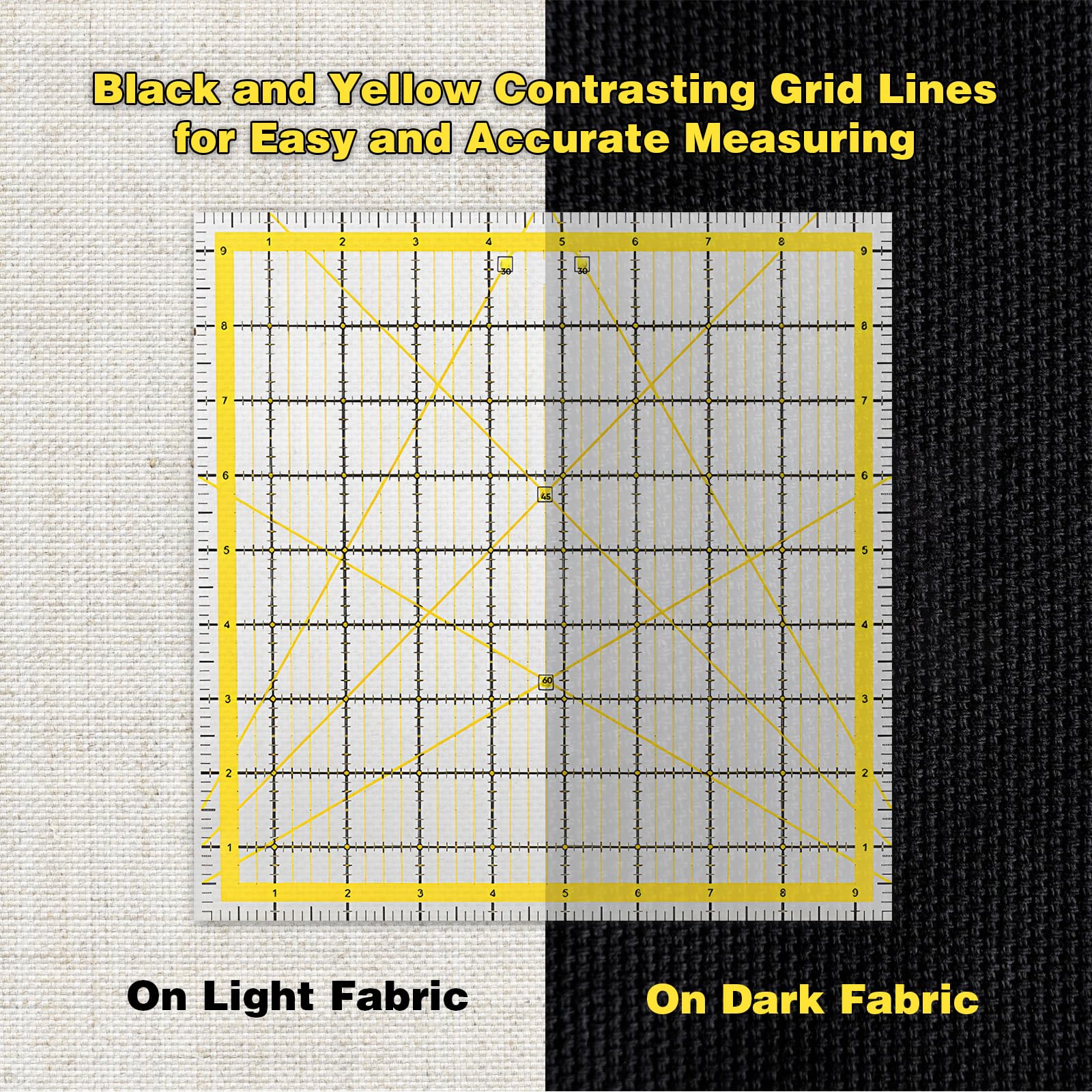 7 PCS Acrylic Quilting Ruler Set, Non Slip Rings 50 Pieces, Fabric Cutting Ruler with Double-Colored Grid Lines, Clear Mark Square Acrylic Ruler Quilting Templates for Sewing, Drawing and Crafts