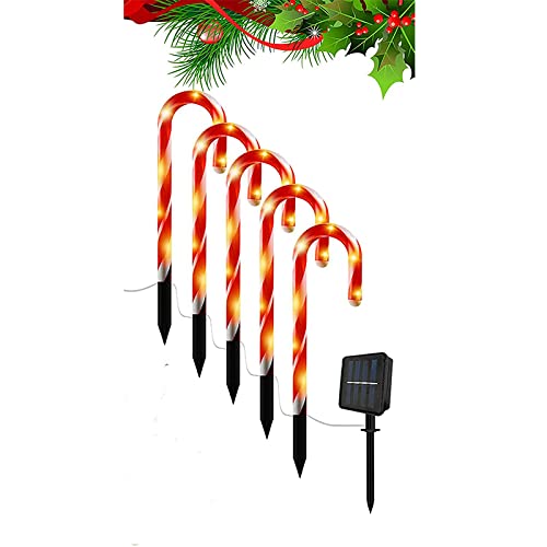 Christmas Candy Cane Lights,Solar String Lights, Christmas LED Candy Cane Lamp, Festoon Outdoor Home Garden Ground Plug Crutch New Year Xmas Holiday Decor 5pcs