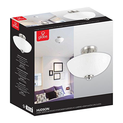 Globe Electric 63357 2-Light Semi-Flush Mount Ceiling Light, Brushed Nickel, Chrome Accents, Frosted Glass Shade, Light Fixtures Ceiling Mount, Bedroom Lights for Ceiling, Dining Light Fixture