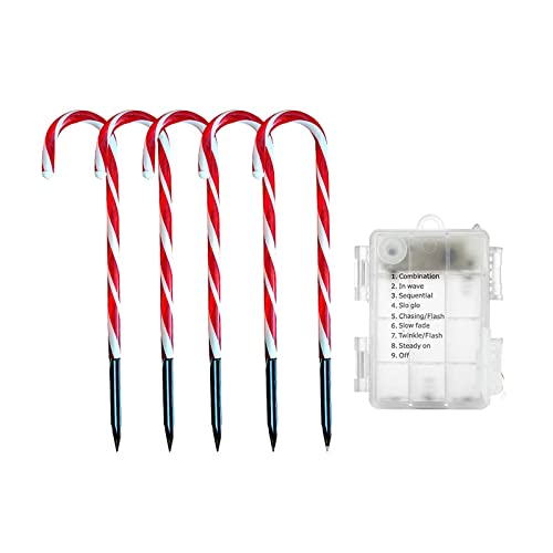 Christmas Candy Cane Lights,Christmas LED Candy Cane Lamp, Festoon Outdoor Home Garden Ground Plug Crutch New Year Xmas Holiday Decor , Battery Power 5pcs