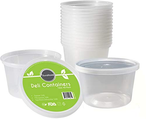 DuraHome - Deli Containers with Lids Leakproof - 40 Pack BPA-Free Plastic Microwaveable Clear Food Storage Container Premium Heavy-Duty Quality, Freezer & Dishwasher Safe (16 oz.)